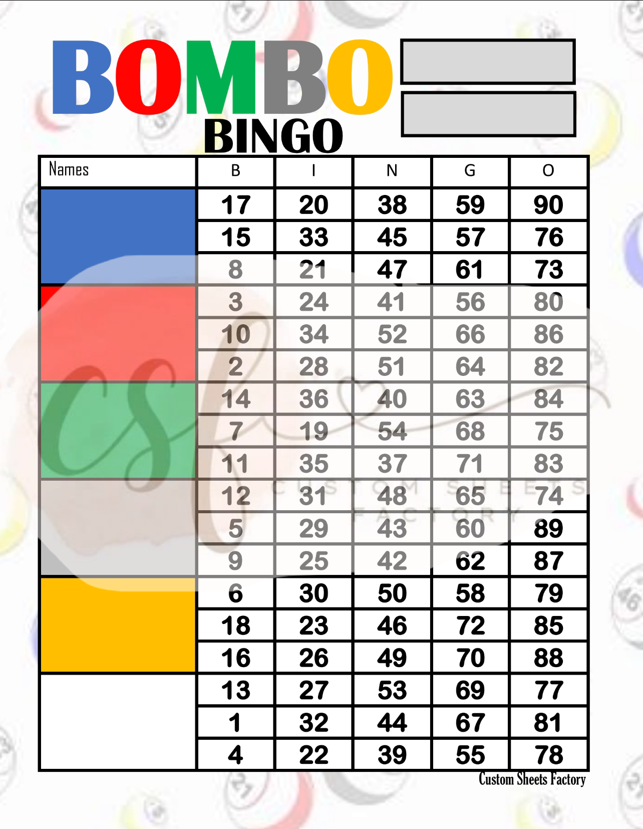 Bombo Bingo - 6 Block - 90 Ball – Custom Sheets Factory