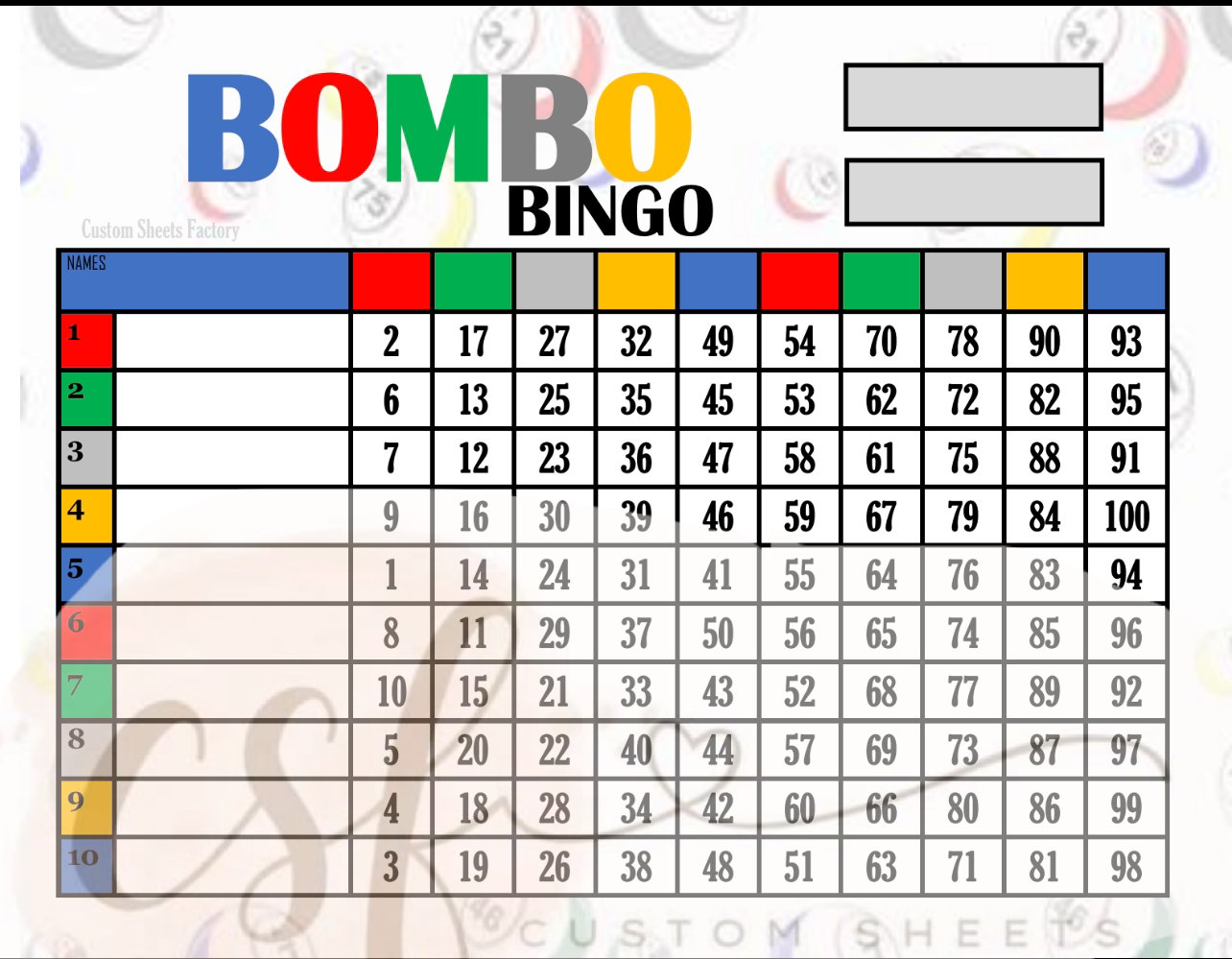 Bombo Bingo - 10 Line - 100 Ball – Custom Sheets Factory